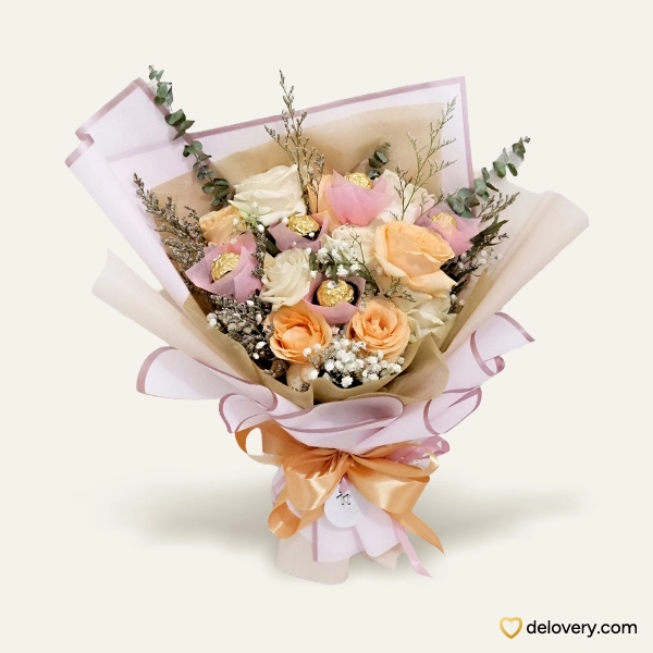 Jual Hand Bouquet Rose with Choco Rocher